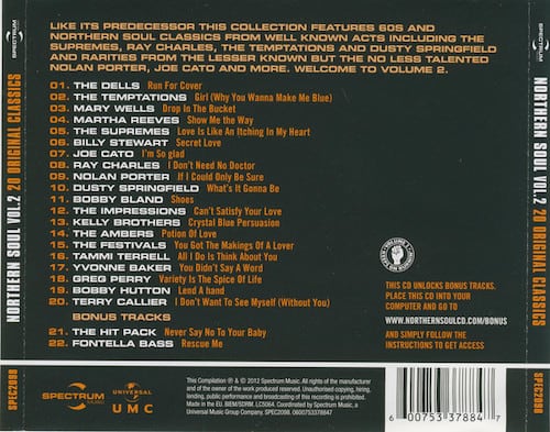 Northern Soul 20 Original Classics Volume 2 - Various Artists CD (Spectrum)