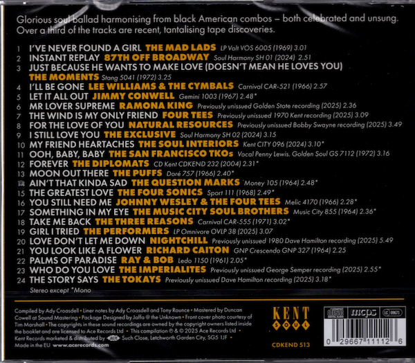 Soul Harmony - Sweet Soul Vocals 1961-1984 - Various Artists CD (Kent)